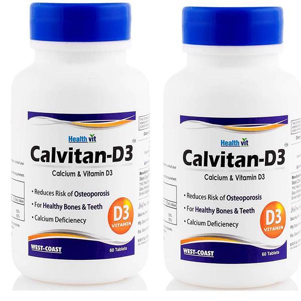 HealthVit Calvitan-D3 Calcium and Vitamin D3 Tablets (Pack of 2 x 60's ...