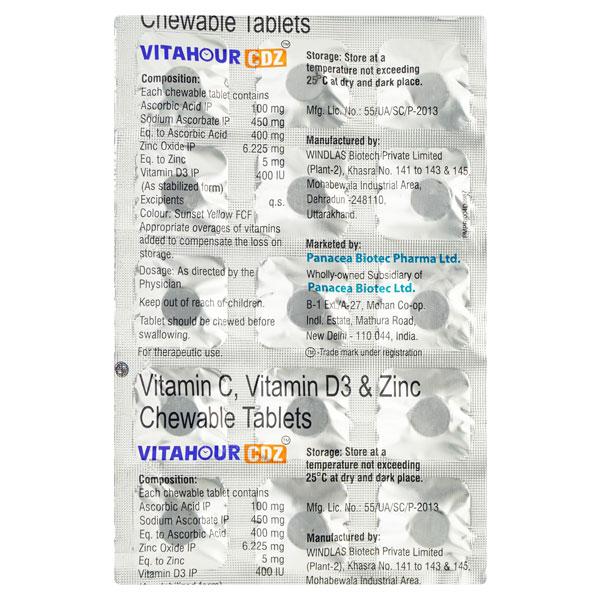 VITAHOUR CDZ Chewable Tablet 15's Price, Uses, Side effects ...