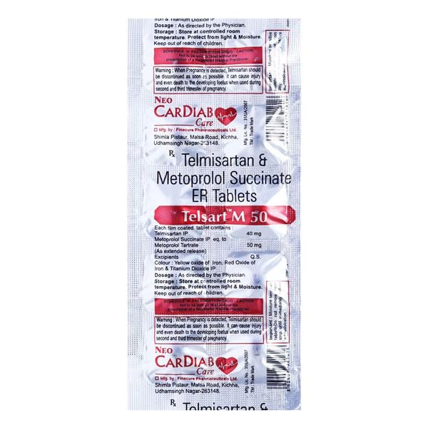 TELSART M 50 Tablet 10's : Price, Uses, Side Effects | Netmeds
