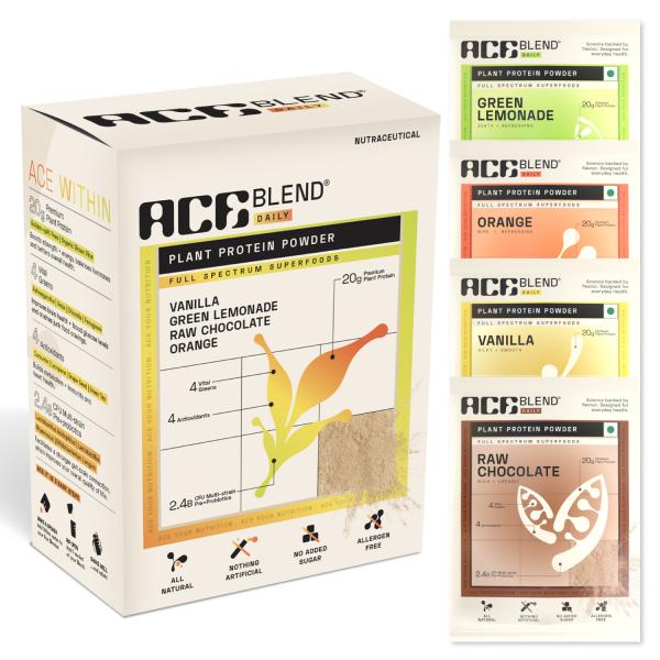 ACE Blend Daily Plant Protein Powder- Vanilla, Green Lemonade, Raw ...