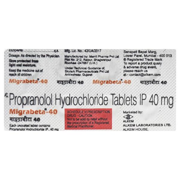 Migrabeta 40mg Tablet 10'S : Uses, Side Effects, Price | Netmeds