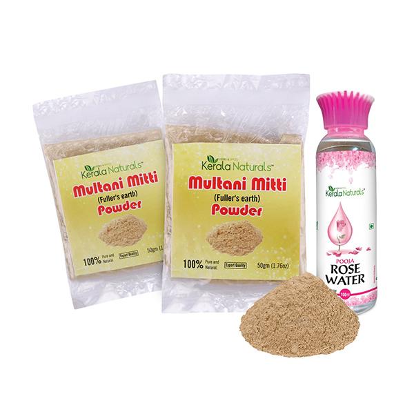 Buy Kerala Naturals Multani Mitti Powder (Pack of 2 x 50 gm) + Rose ...