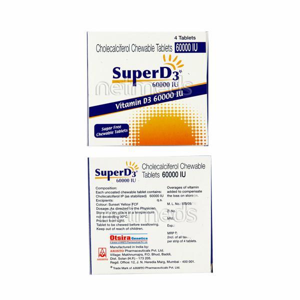 Super D3 60000IU Sugar Free Chewable Tablet 4's : Uses, Side Effects ...