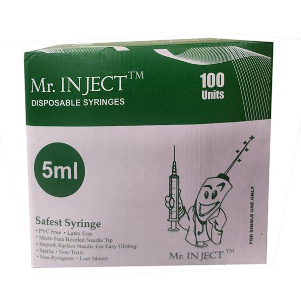 Buy Mr. Inject Disposable Syringe 5 ml with Needle 24G 100's Online at ...