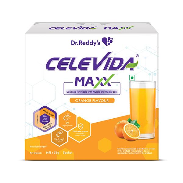 Celevida Maxx Nutritional Powder - Orange Flavour (Pack of 14 x 33 gm)
