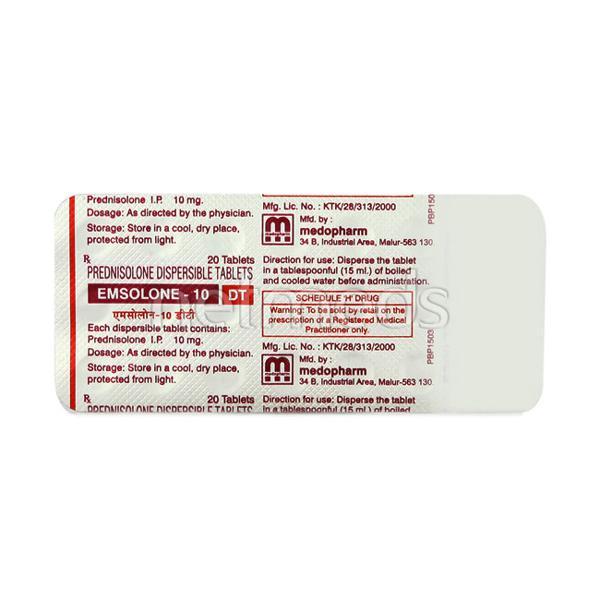 Emsolone DT 10mg Tablet 20'S : Uses, Side Effects, Price | Netmeds