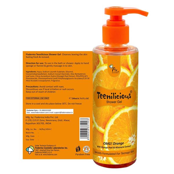 Fixderma Teenilicious Shower Gel - Orange Peel & Aloe Vera Extract 200 ...