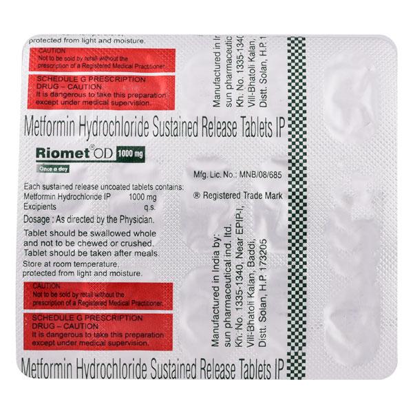 Riomet OD 1000 mg Tablet 15'S : Price, Uses, Side Effects | Netmeds