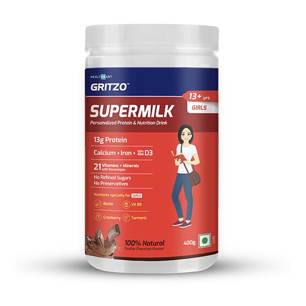 Gritzo SuperMilk Nutrition Drink Powder for Girls (13+ yrs) - Double ...
