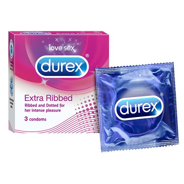 Durex Condoms - Extra Ribbed 3's - Enhanced Stimulation and Protection ...