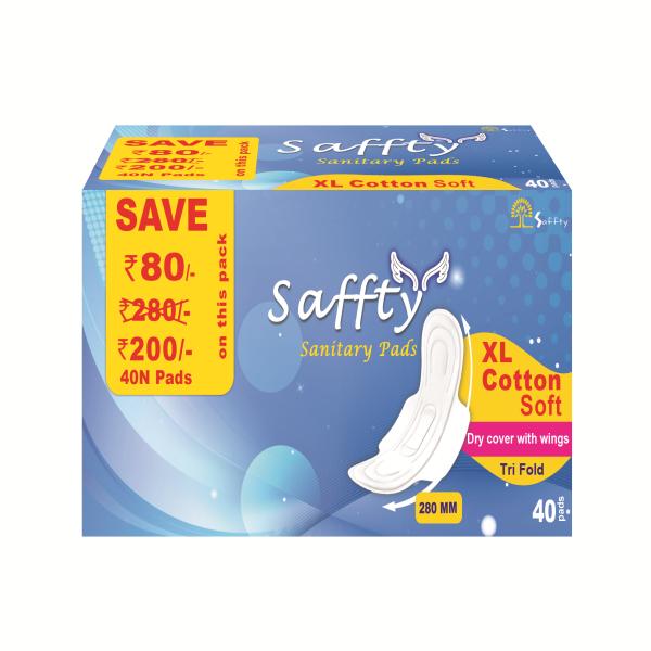 Buy Saffty Cotton Soft Tri Fold Sanitary Pads 280 MM with Dry Cover and ...
