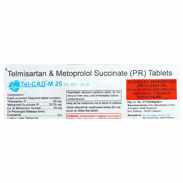 TEL CAD M 25mg Tablet 10's : Price, Uses, Side Effects | Netmeds