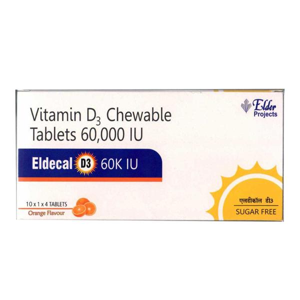 ELDECAL D3 60K IU ORANGE FLAVOUR SUGAR FREE Chewable Tablet 4's