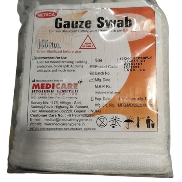 Buy Medica Mediswab Gauze Swab 10 cm x 10 cm x 8 PLY 100 s Online at ...