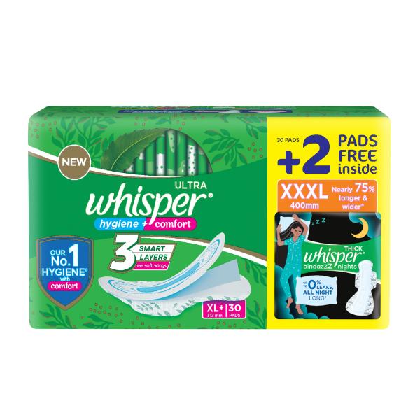 Buy Whisper Ultra Hygiene + Comfort Sanitary Pads (XL+) 30's (Free ...