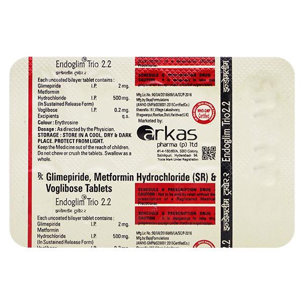 ENDOGLIM TRIO 2.2mg Tablet 10's : Price, Uses, Side Effects | Netmeds