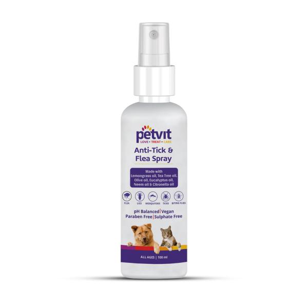 Petvit Anti-Tick & Flea Spray - For All Breeds Dogs & Cats 100 ml ...