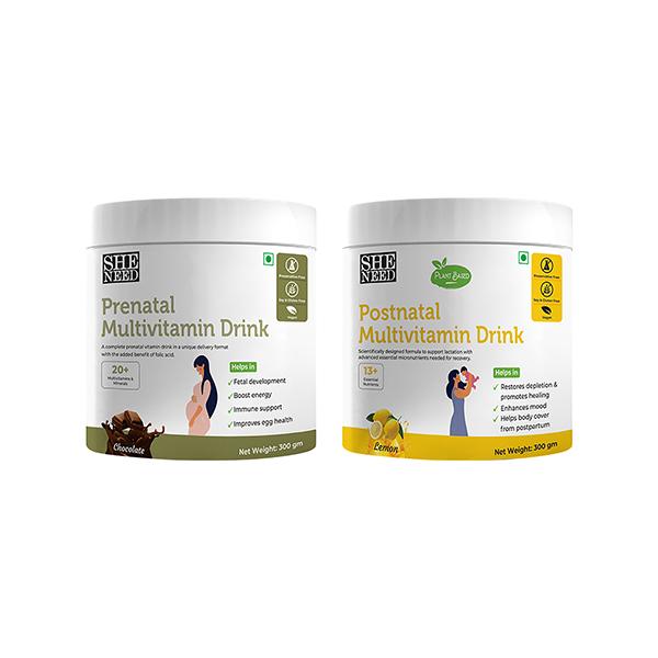 Buy SheNeed Prenatal Multivitamin Drink Powder + Postnatal Multivitamin ...