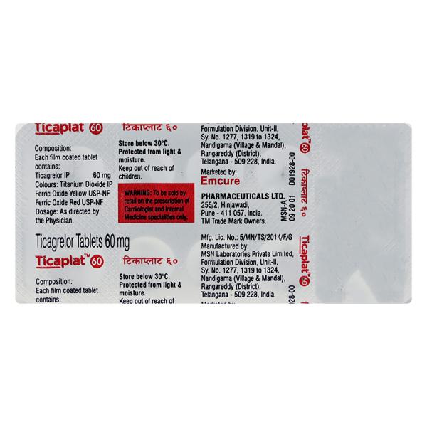 TICAPLAT 60 Tablet 10's Price, Uses, Side effects, Substitutes | Netmeds