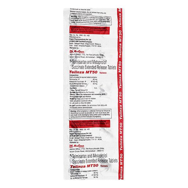 Buy TELINZA MT 50 Tablet 10's Online at Upto 25% OFF | Netmeds