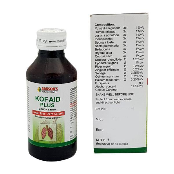 Buy Bakson's Kof Aid Plus Sugar Free Cough Syrup 115 ml online at best ...