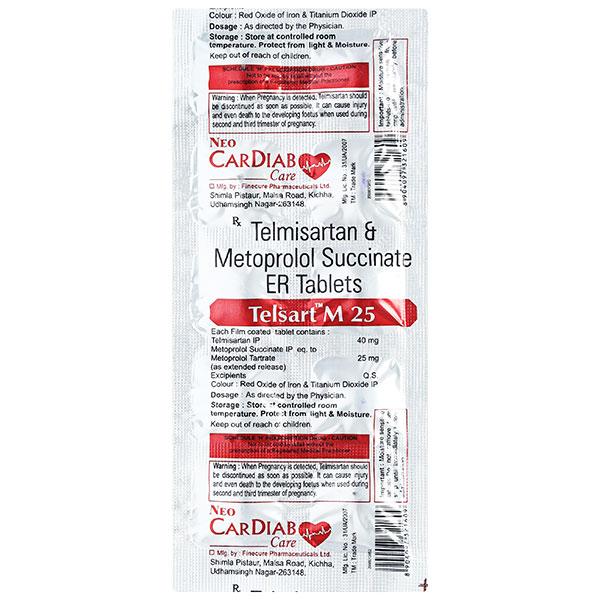 TELSART M 25 Tablet 10's : Price, Uses, Side Effects | Netmeds