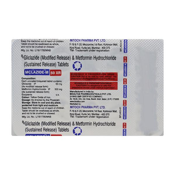 Mclazide M 60 XR Tablet 10'S Price, Uses, Side effects, Substitutes ...