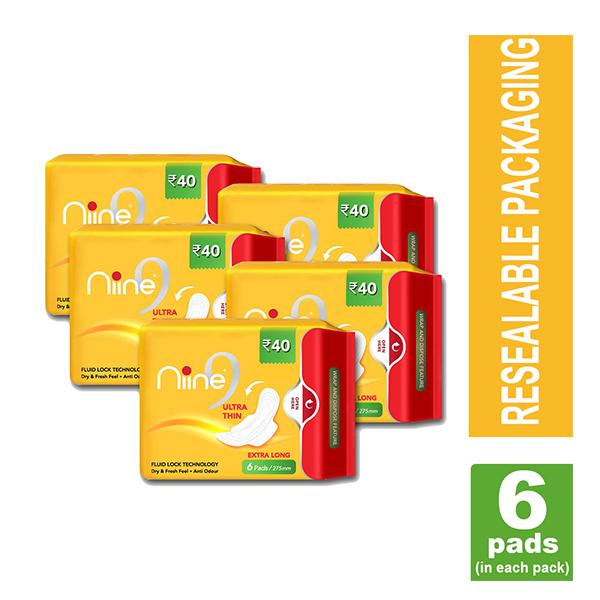 Niine Ultra Thin Sanitary Pads ( Pack of 5 x 6's) 30's Online at Best ...