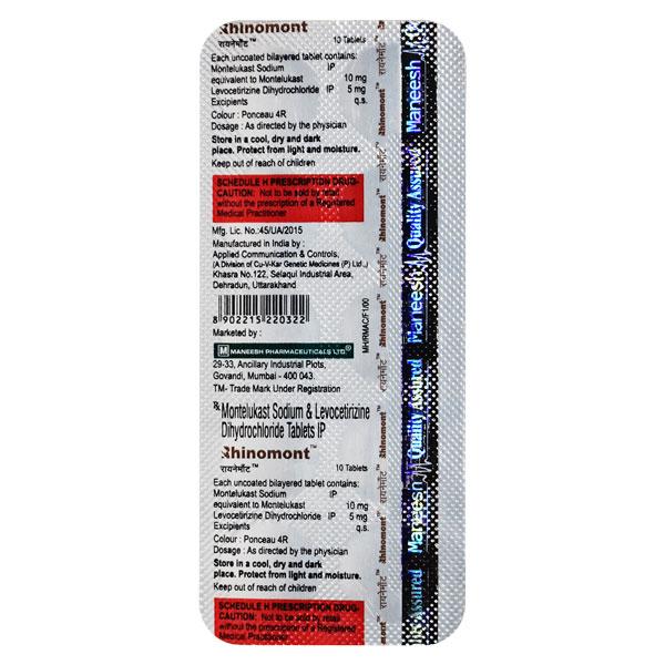 Rhinomont 5/10mg Tablet 10'S Price, Uses, Side effects, Substitutes ...