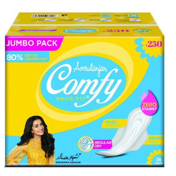 Buy Amrutanjan Comfy Snug Fit Sanitary Pads - Dry (Regular) Jumbo Pack ...
