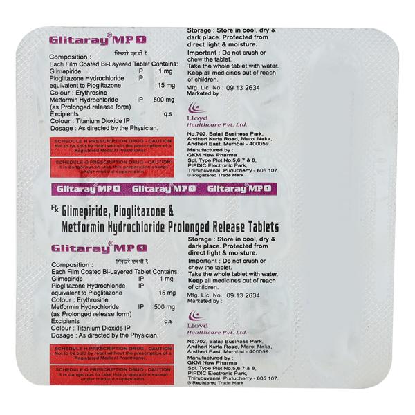 GLITARAY MP 1/500/15mg Tablet 15's