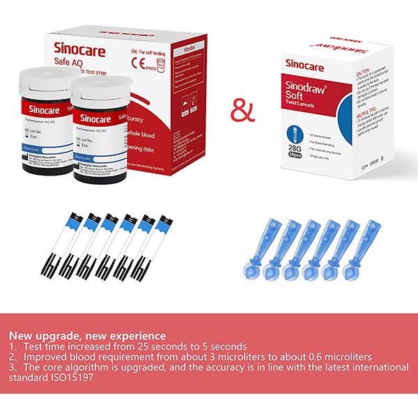 Buy Sinocare Safe AQ Glucometer Test Strips 50's + Lancets 50's Online ...