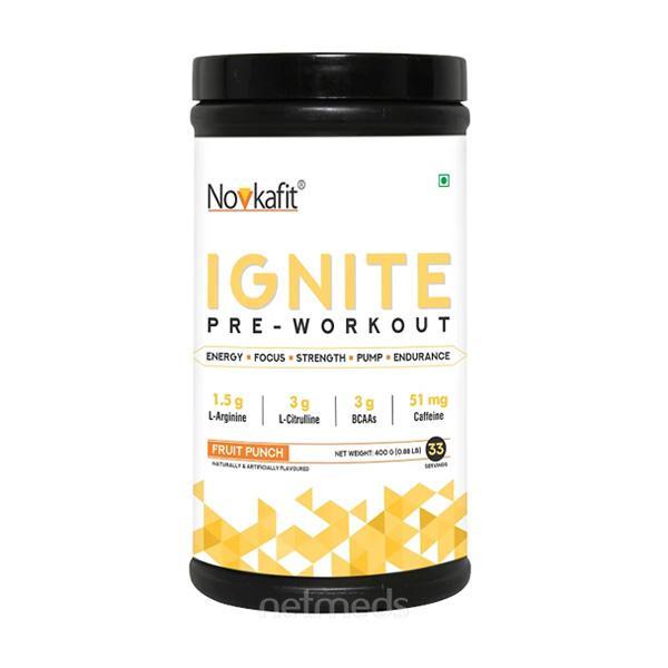 Buy Novkafit Ignite Pre Workout Fruit Punch Flavour 33 Servings 400 gm ...