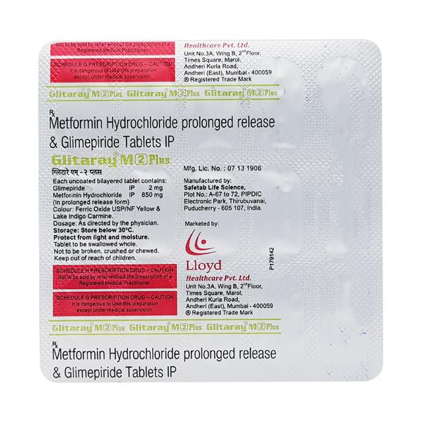GLITARAY M PLUS 2 Tablet 15's : Price, Uses, Side Effects | Netmeds