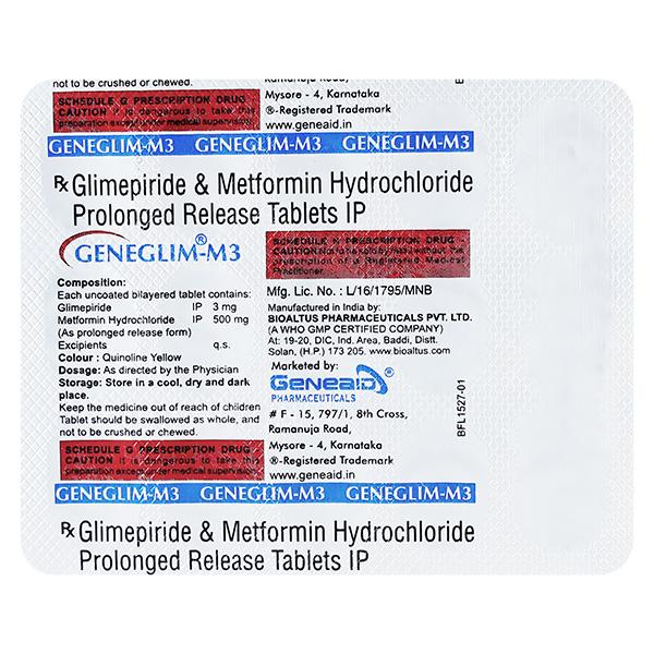 GENEGLIM M 3 Tablet 15's Price, Uses, Side effects, Substitutes | Netmeds