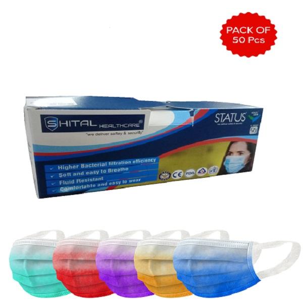 Status Surgical 3-Ply Face Mask with Nose Pin - Faded Multi Color (Pack ...