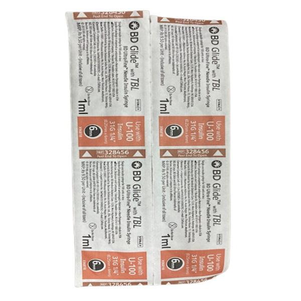 BD Glide Ultra Fine Needle Insulin Syringe (328456) (U - 100) (31 G x 6 ...