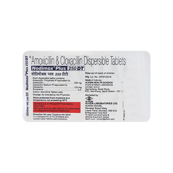 Nodimox Plus DT 250mg Tablet 10'S : Uses, Side Effects, Price | Netmeds