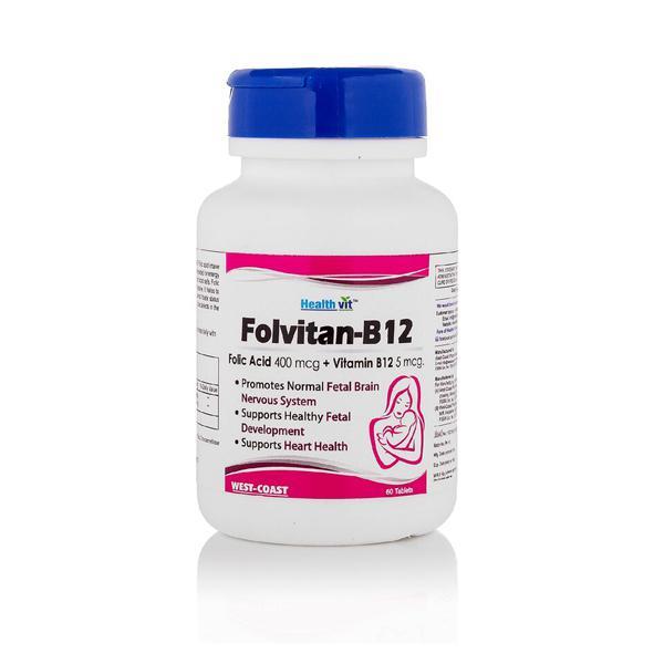 HealthVit Folvitan-B12 Folic Acid 400 mcg + Vitamin B12 5 mcg 60's ...
