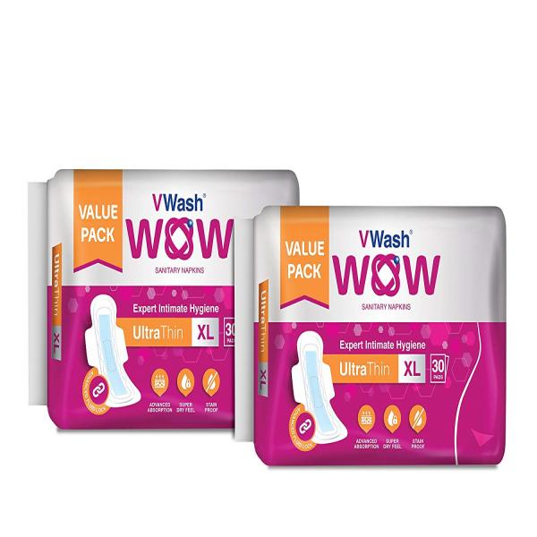 VWash WOW Ultra Thin Bogo (XL) Sanitary Pads (Pack of 2 X 30's )