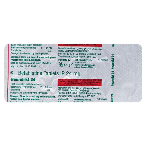 NEUROHIST 24 Tablet 10's Price, Uses, Side effects, Substitutes | Netmeds