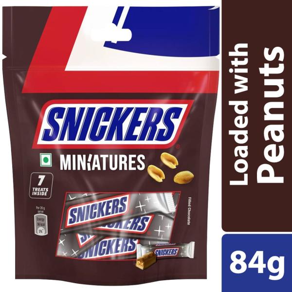 Buy Snickers Miniatures Chocolate Bars (Pack of 7 x 12 gm) 1's Online ...