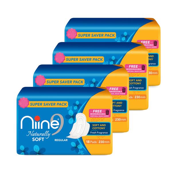 Niine Naturally Soft Sanitary Pads with Biodegradable Disposable Bags ...