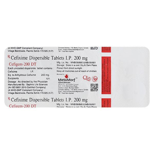 CEFIGEM 200 DT Tablet 10's