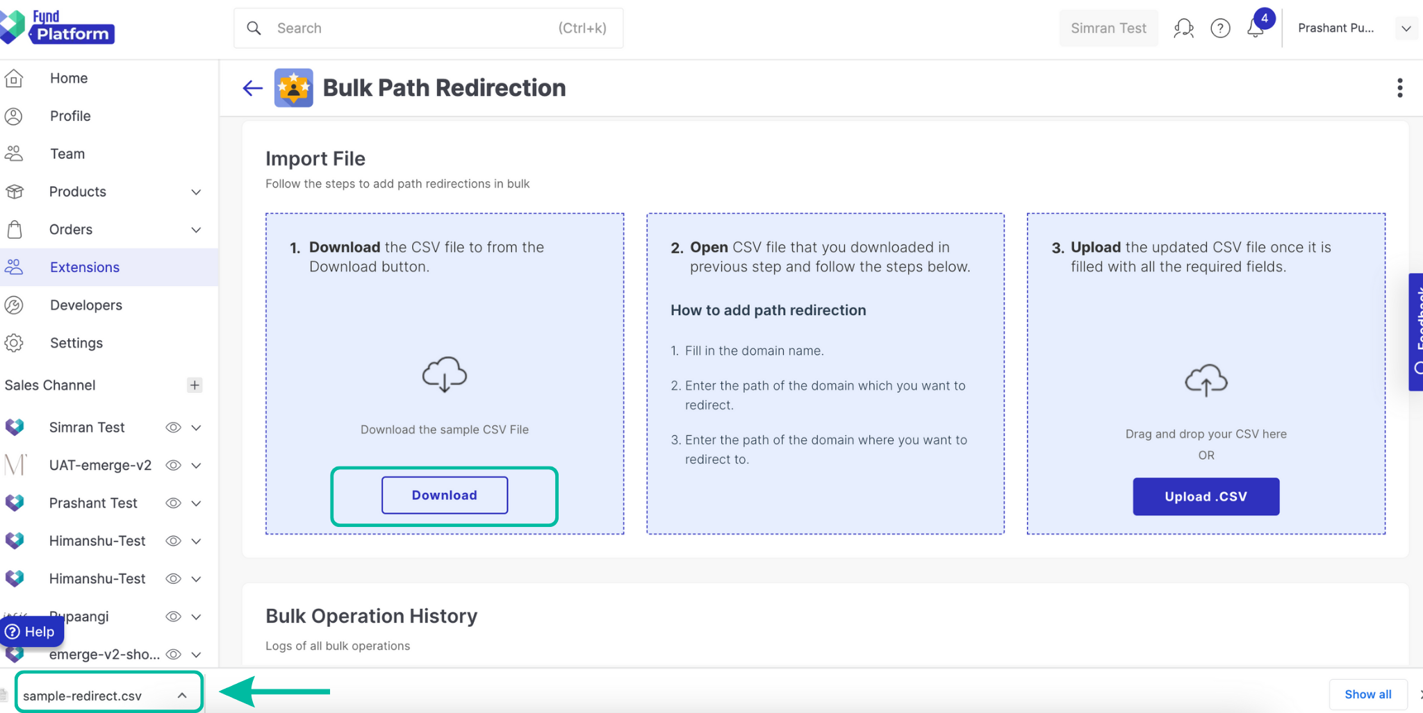 Using Bulk Path Redirect Extension | Fynd Platform Help Center