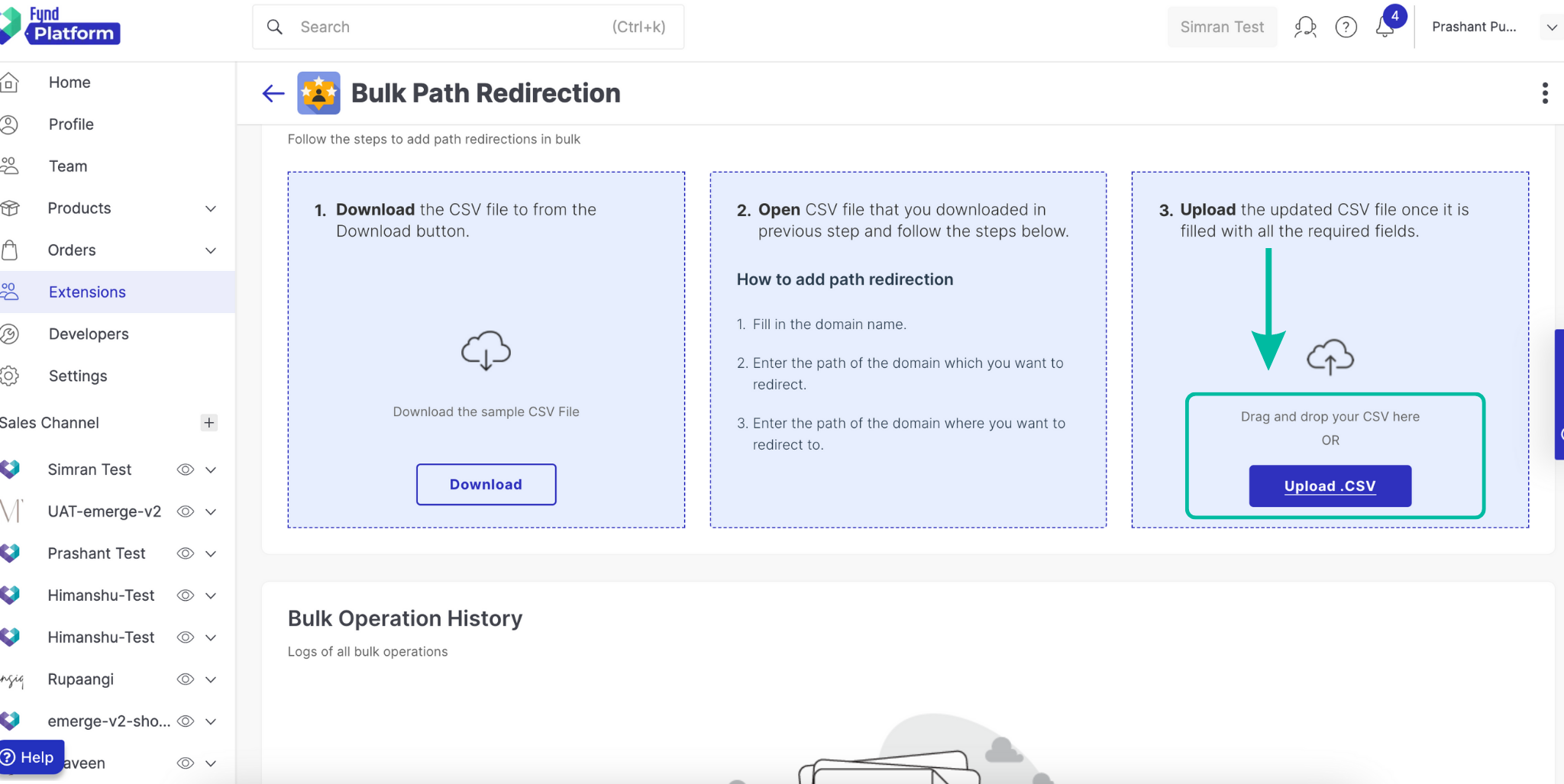 Using Bulk Path Redirect Extension | Fynd Platform Help Center